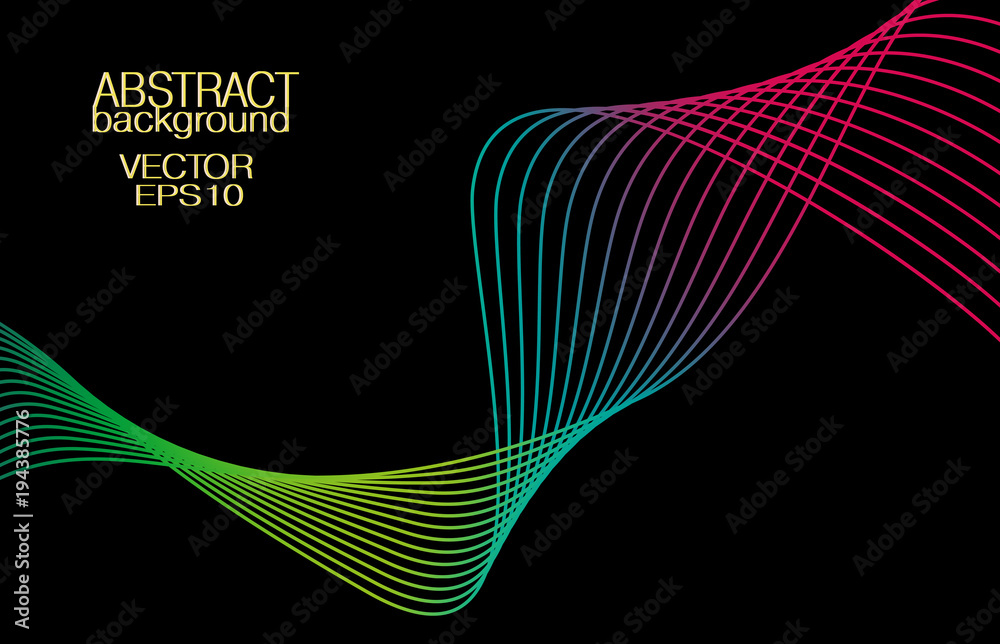 Abstract spectrum wave. Black background. Technology line art design ...
