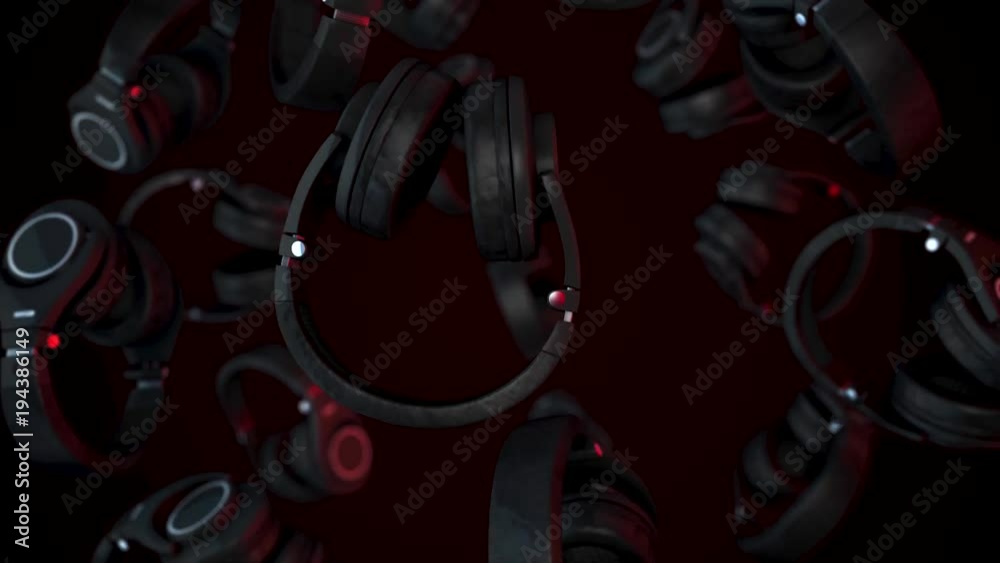 Rotating Headphones. Gray Headphones wire isolated on a transparent ...