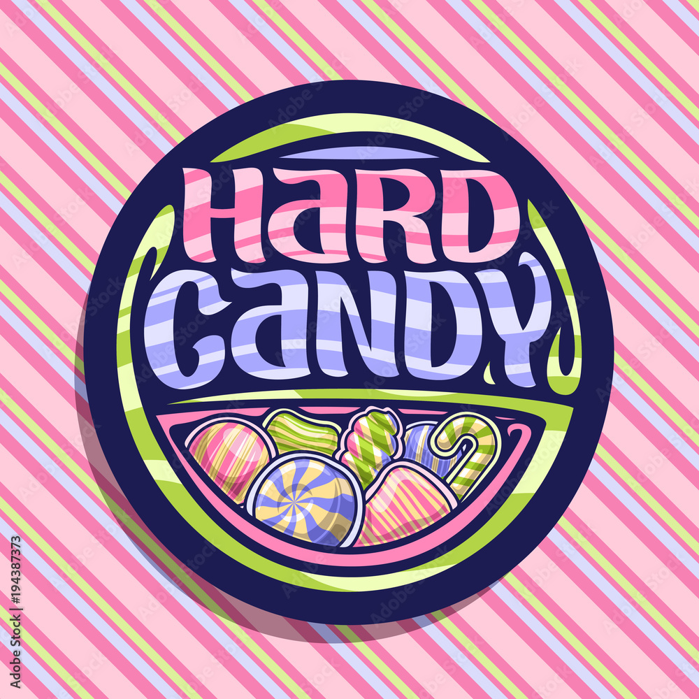Vector logo for Hard Candy, on dark round sign pile of variety striped ...