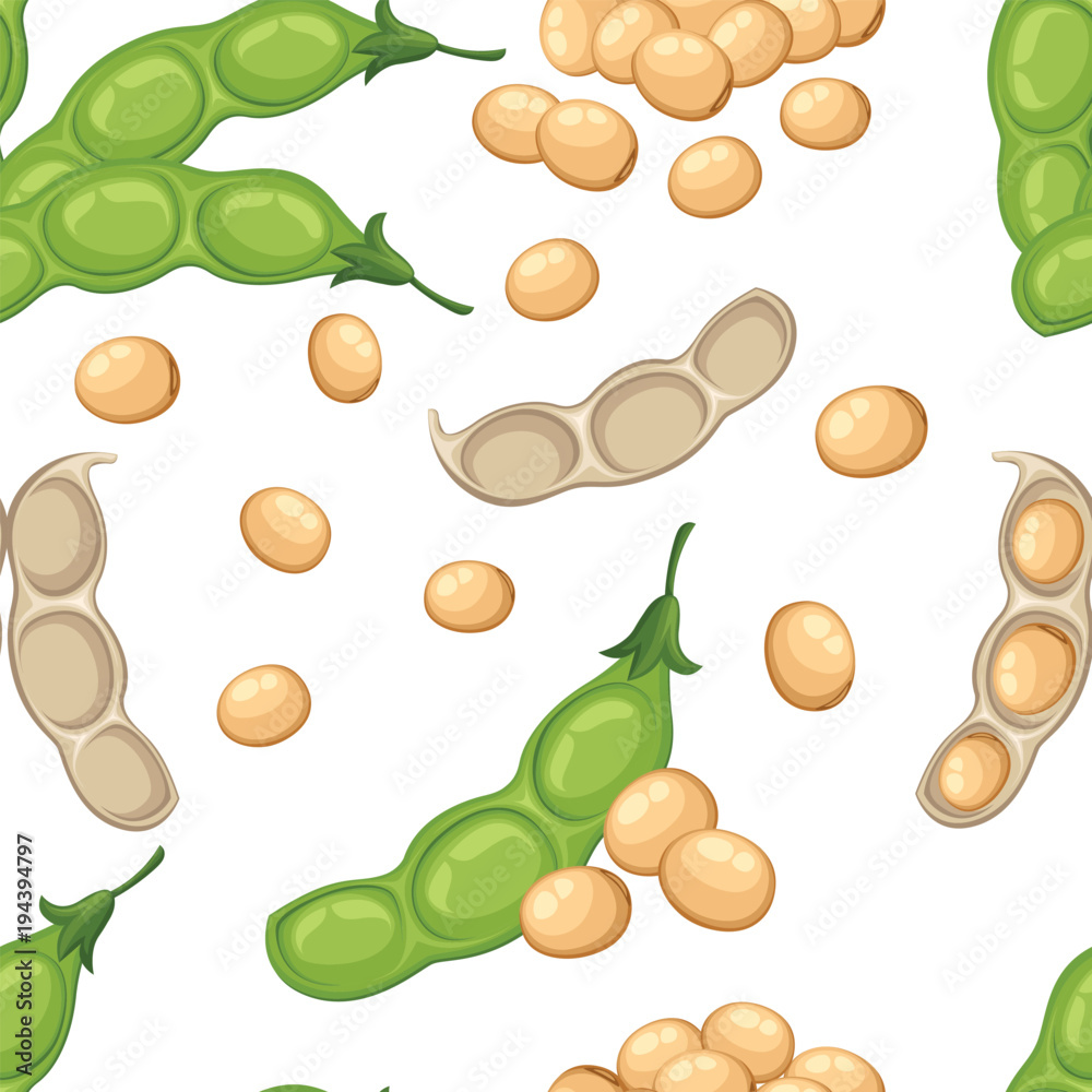 Seamless pattern of fresh whole soybean vegetable from the garden ...