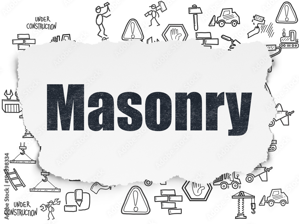 Constructing concept: Painted black text Masonry on Torn Paper ...