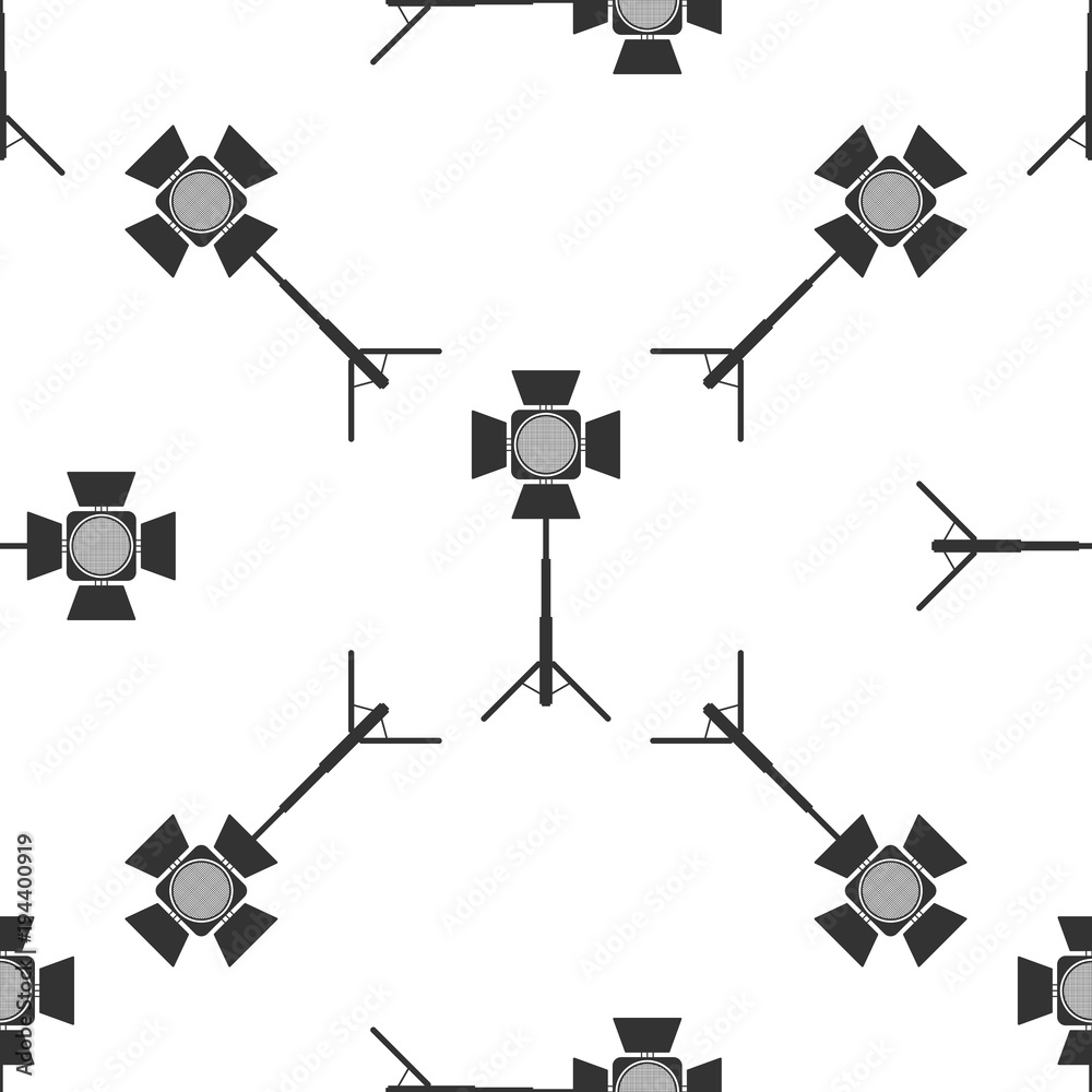 Movie spotlight icon seamless pattern on white background. Light Effect ...