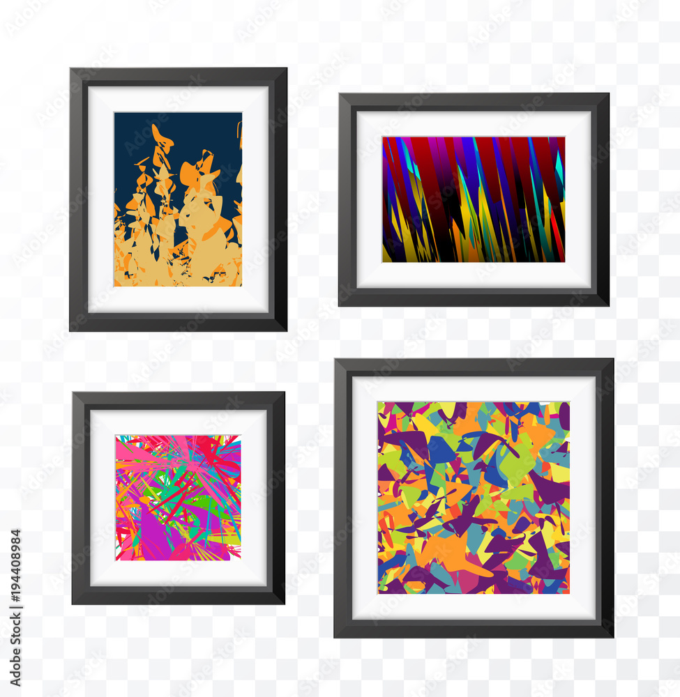 Set of Realistic Minimal Isolated Black Frame with Abstract Art Scene ...
