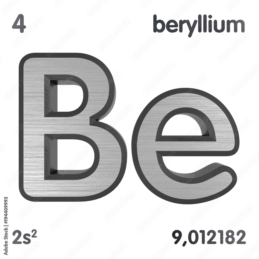 Beryllium (Be). Chemical element sign of periodic table of elements. 3D ...