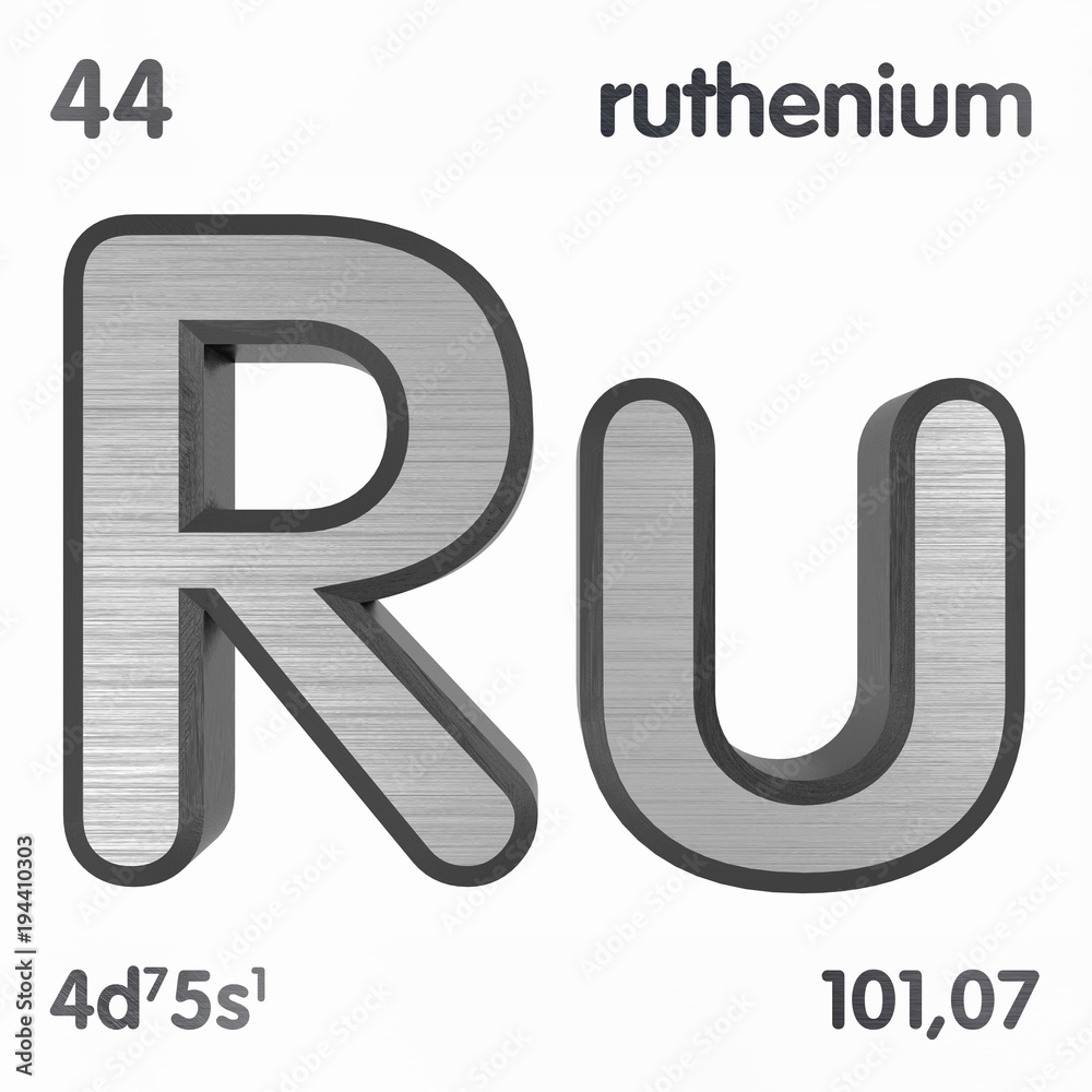 Ruthenium (Ru). Chemical element sign of periodic table of elements. 3D ...