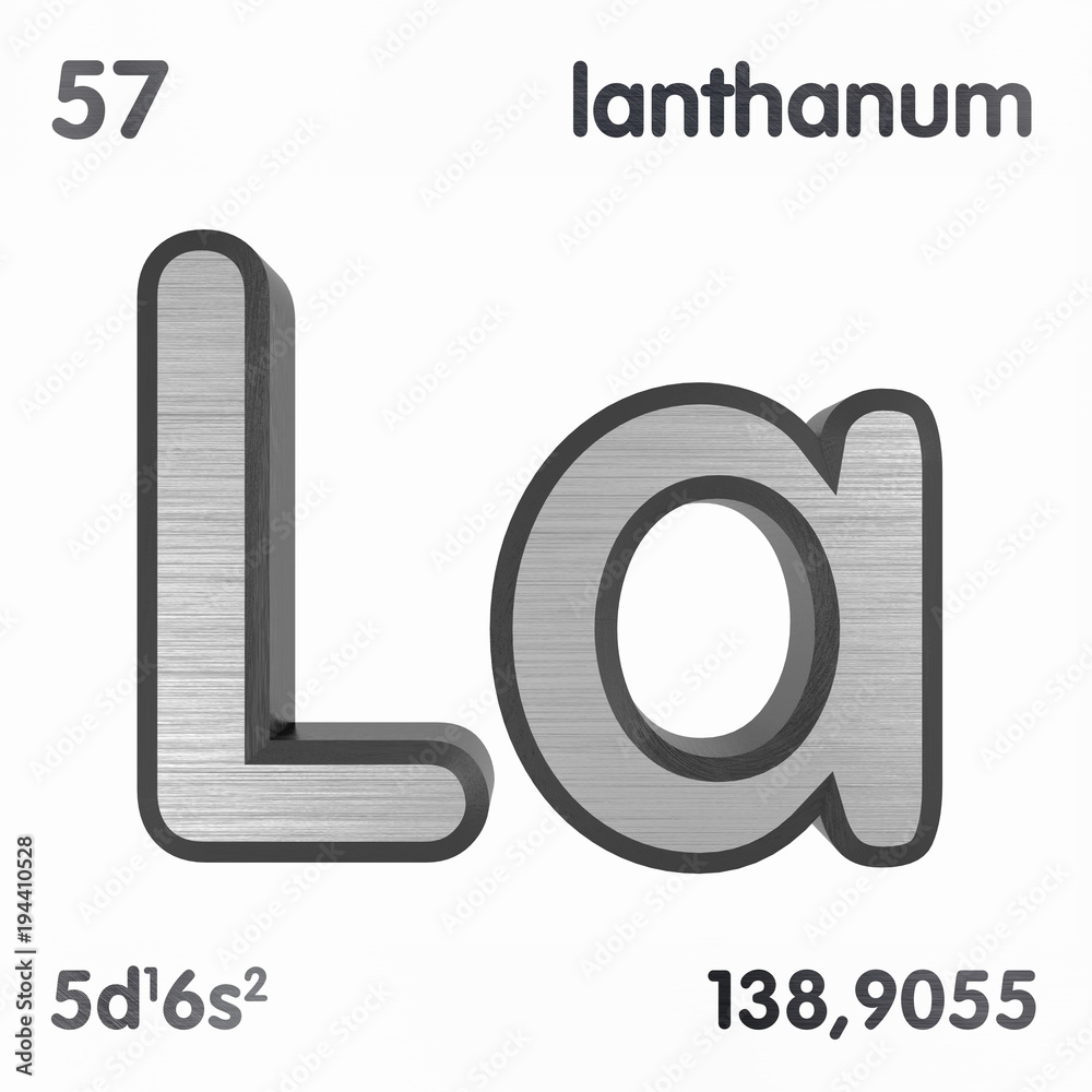 Lanthanum (La). Chemical element sign of periodic table of elements. 3D ...