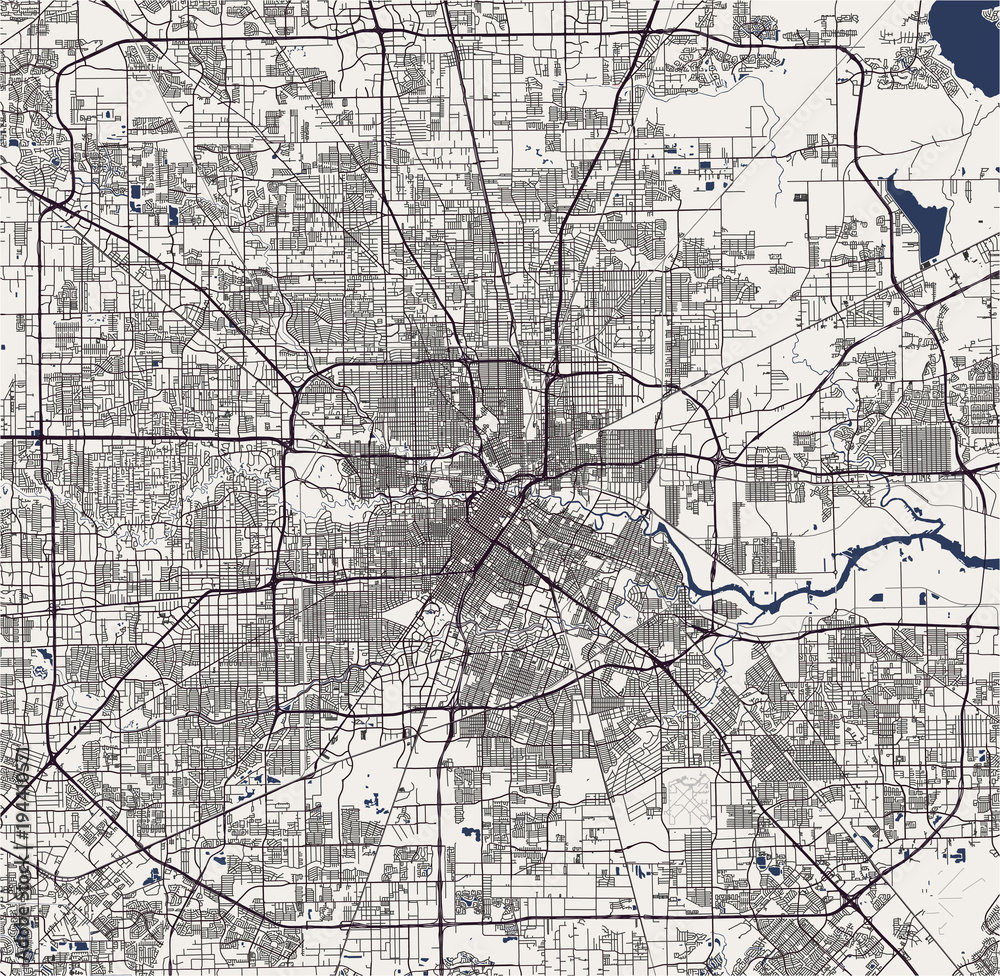 vector map of the city of Houston, U.S. state of Texas, USA Stock ...