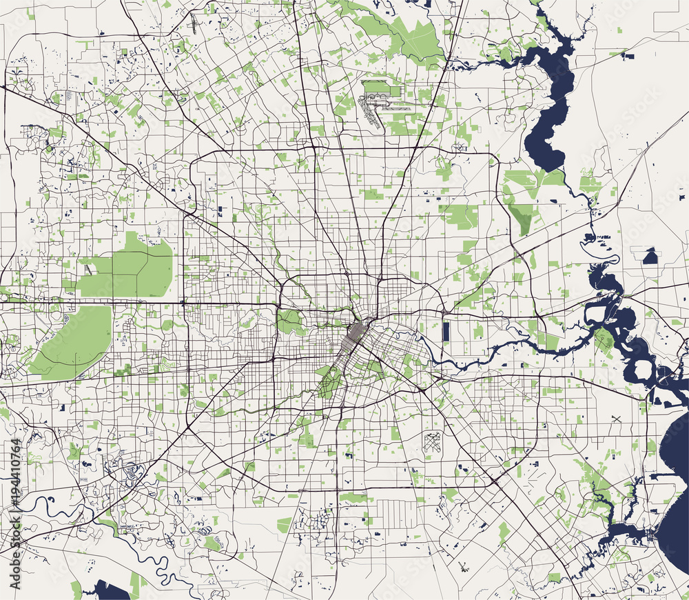 vector map of the city of Houston, U.S. state of Texas, USA Stock ...