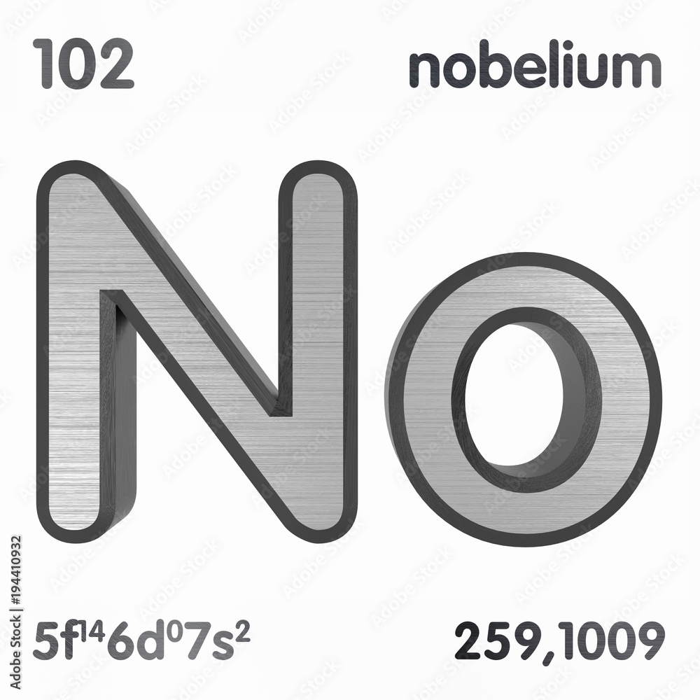 Nobelium (No). Chemical element sign of periodic table of elements. 3D ...