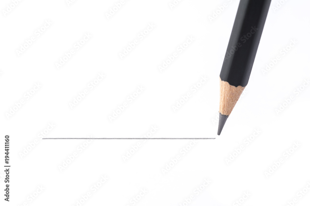 Black pencil drawing a straight line, isolated on white background ...