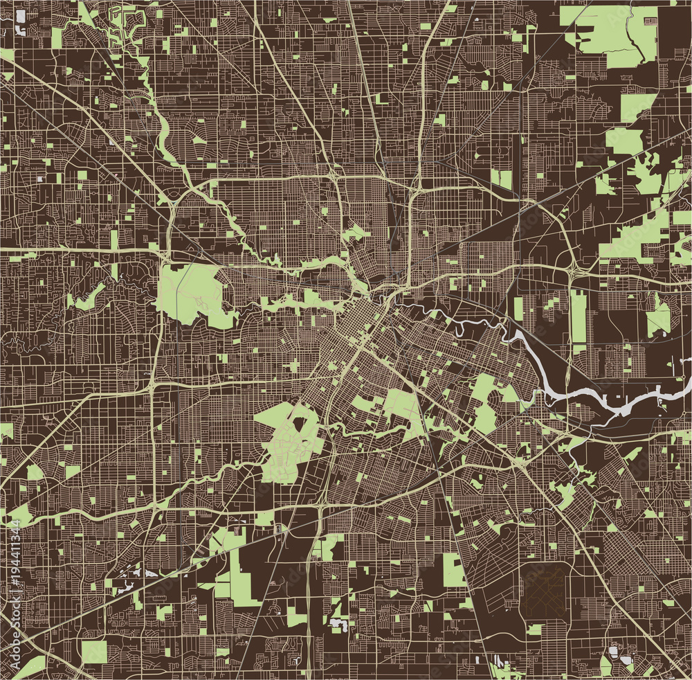 vector map of the city of Houston, U.S. state of Texas, USA Stock ...