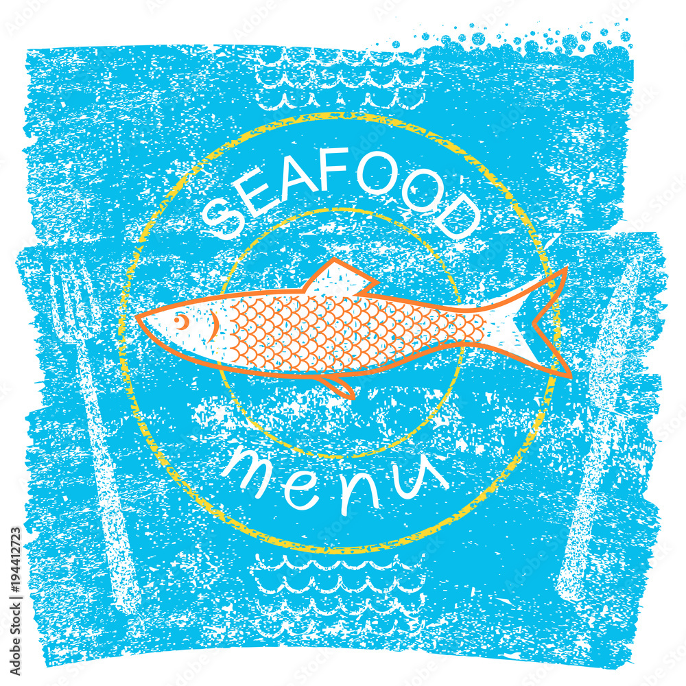Seafood restaurant menu on blue old paper vintage background Stock ...