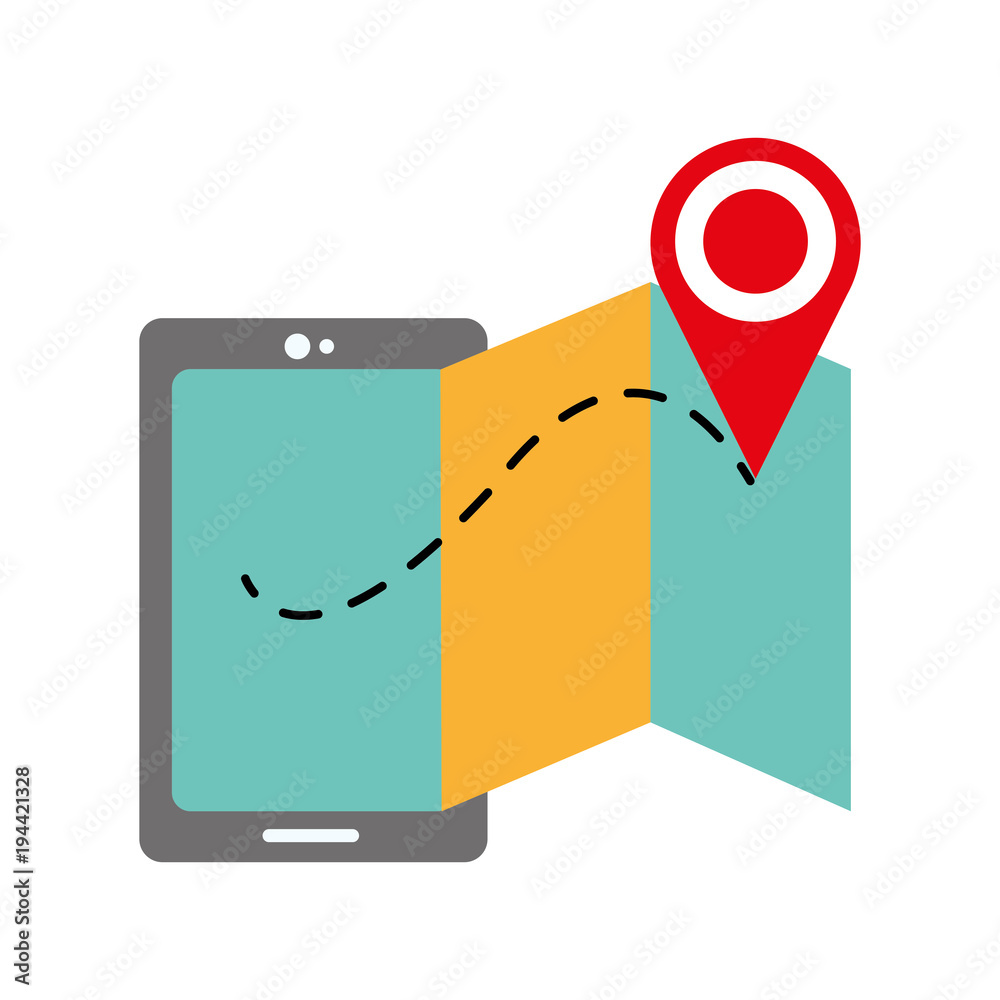 smartphone technology with geographyc map and location symbol Stock ...