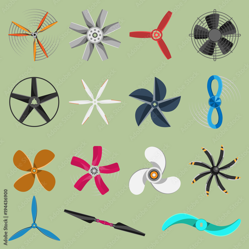 Vector fans propellers icons isolated object. Propeller fan icons cool ...