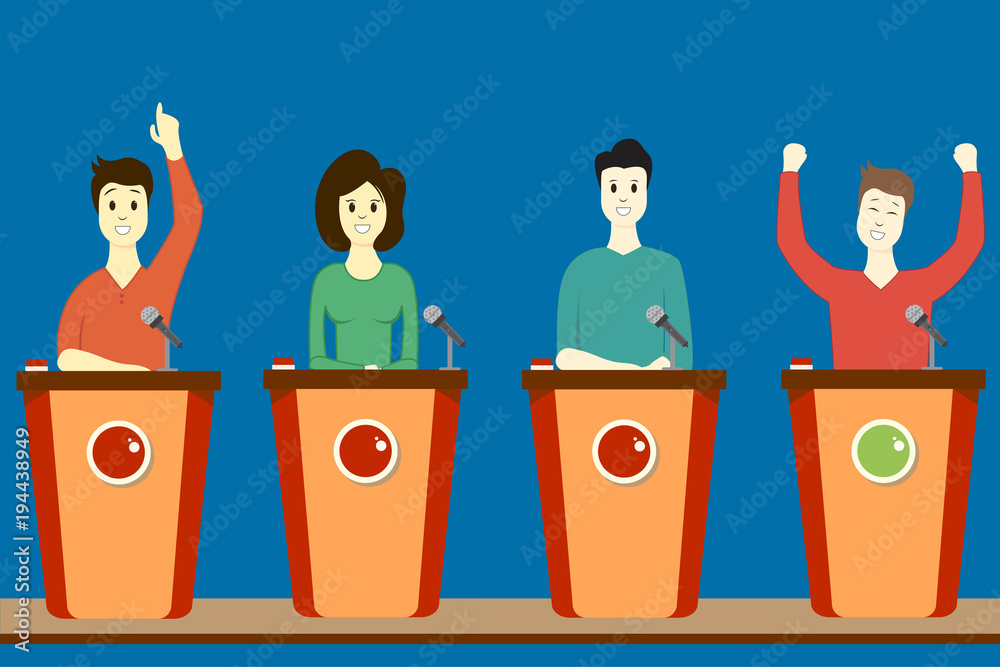 People play in Quiz game. Winner. Colorful flat cartoon vector ...