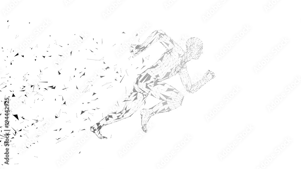 Conceptual abstract running man. Runner with connected lines, dots ...