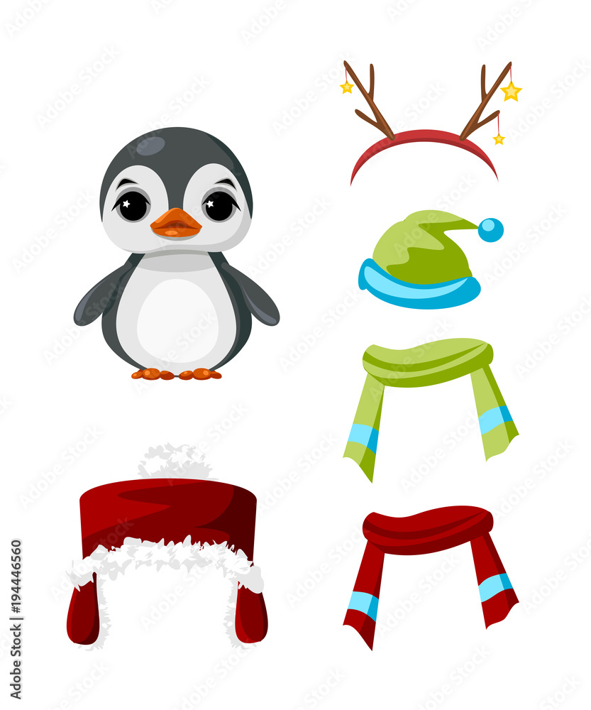 Cute paper doll with winter outfits. Nice penguin. Stock Illustration ...