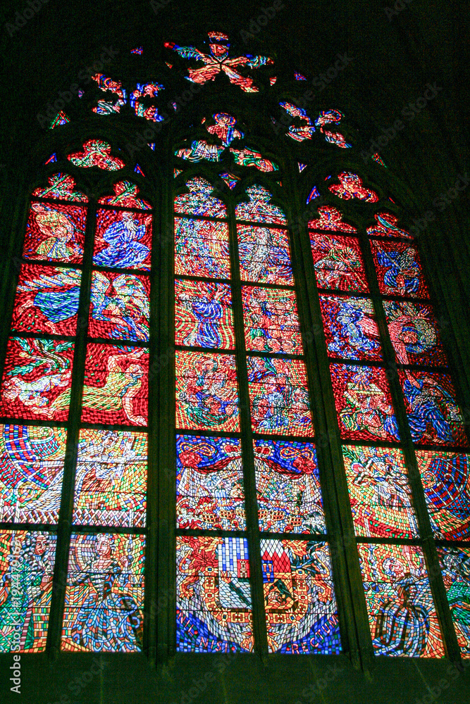 Stained glass window in St. Vitus Cathedral Stock Photo | Adobe Stock
