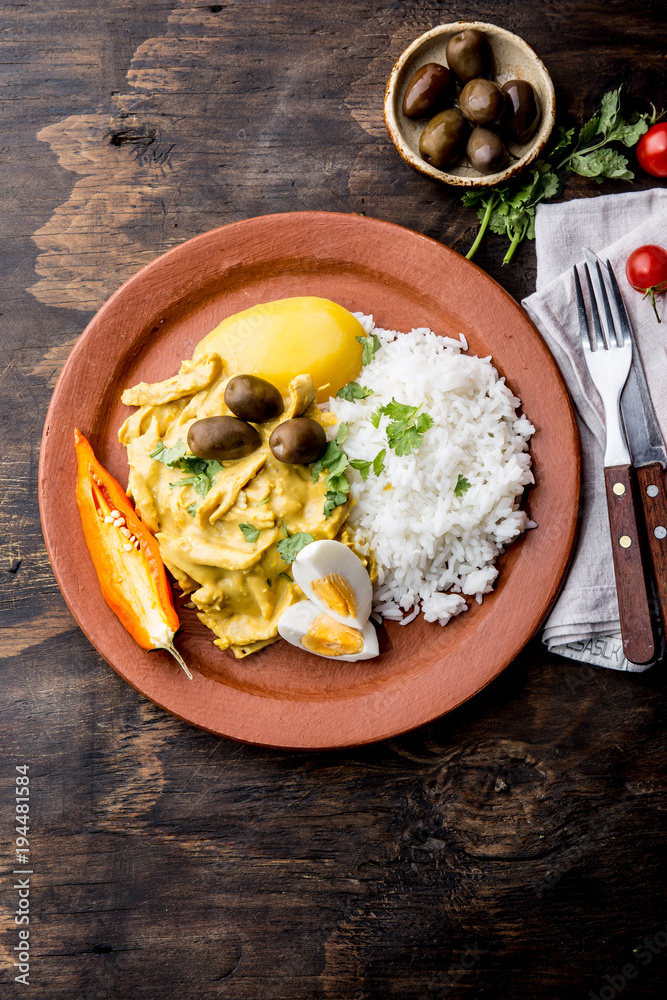 MEXICAN AND PERUVIAN CUISINE. Aji de gallina. Chicken aji de gallina ...