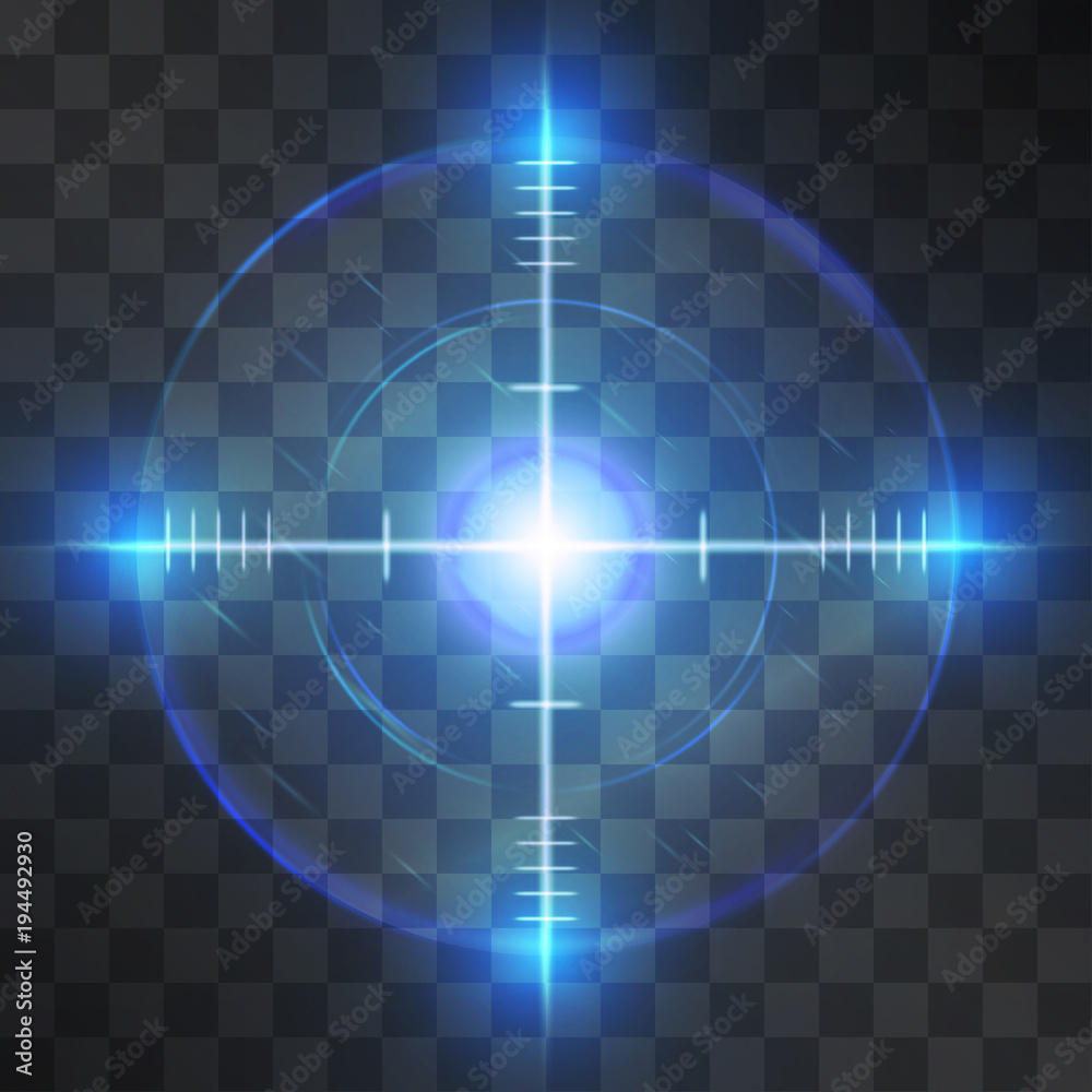 Shining blue reticle, target screen, successful aim detection, symbol ...