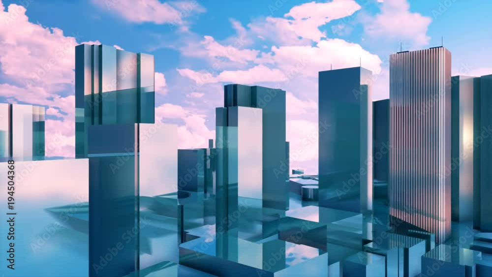Abstract modern high rise office buildings with reflection mirror ...