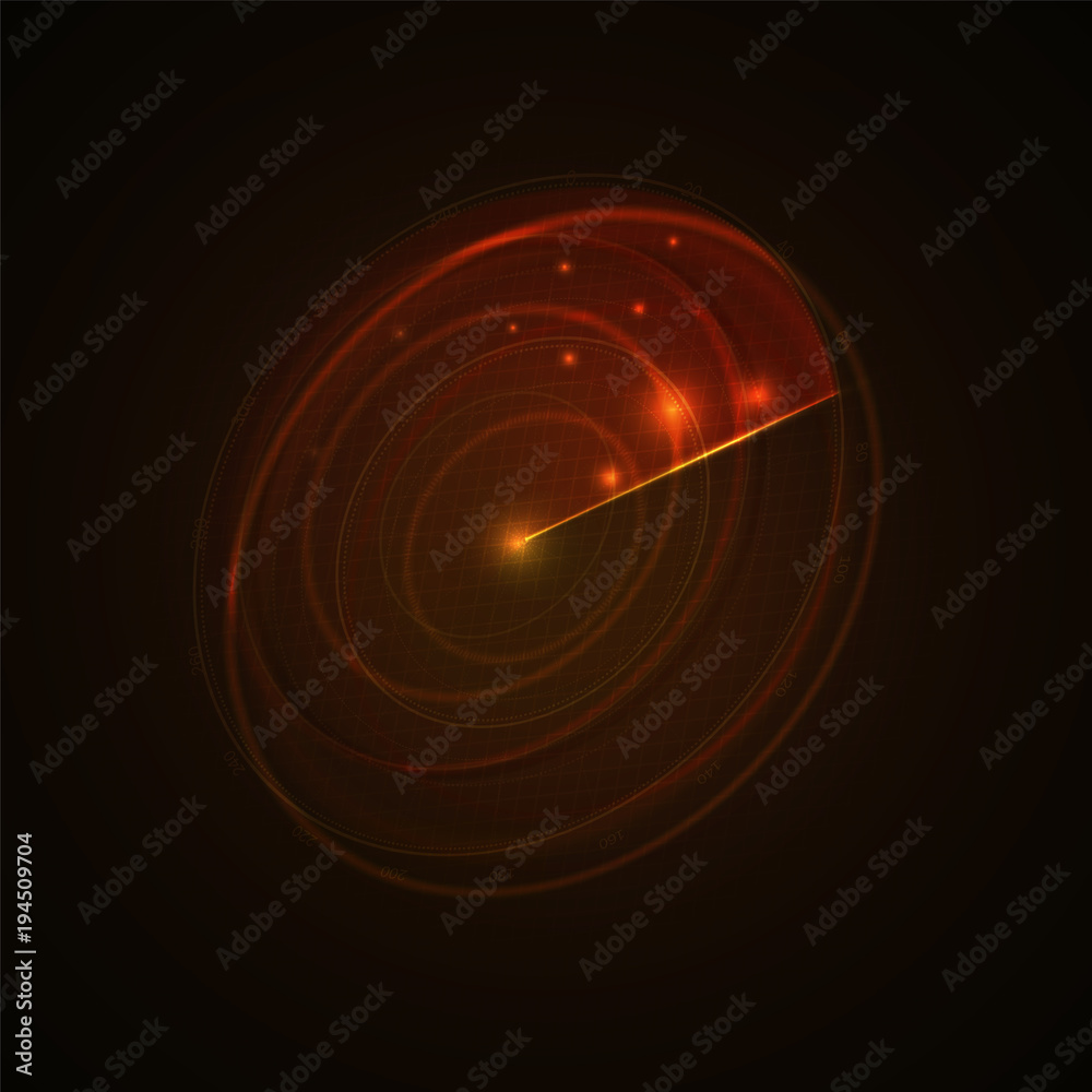 3d hud radar scanning the space . Military searching system blip . Navy ...