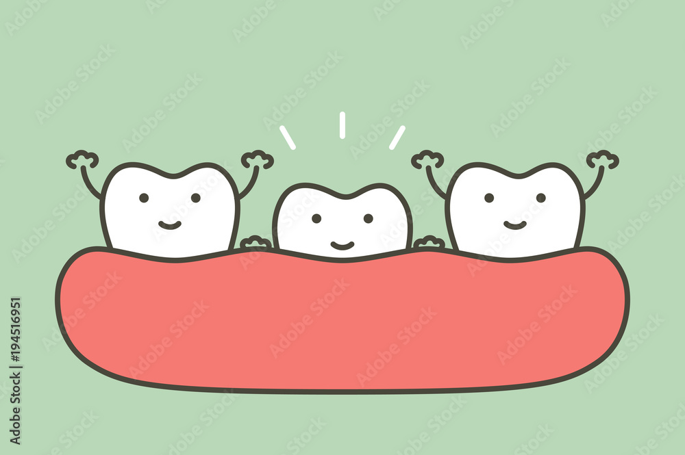 tooth growing up from gum and other teeth are smiling, first tooth ...