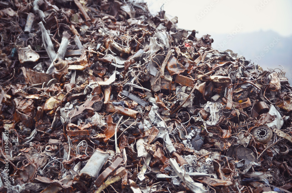 Poster Pile of recycled scrap metal on a garbage recycled plant. – Wall ...