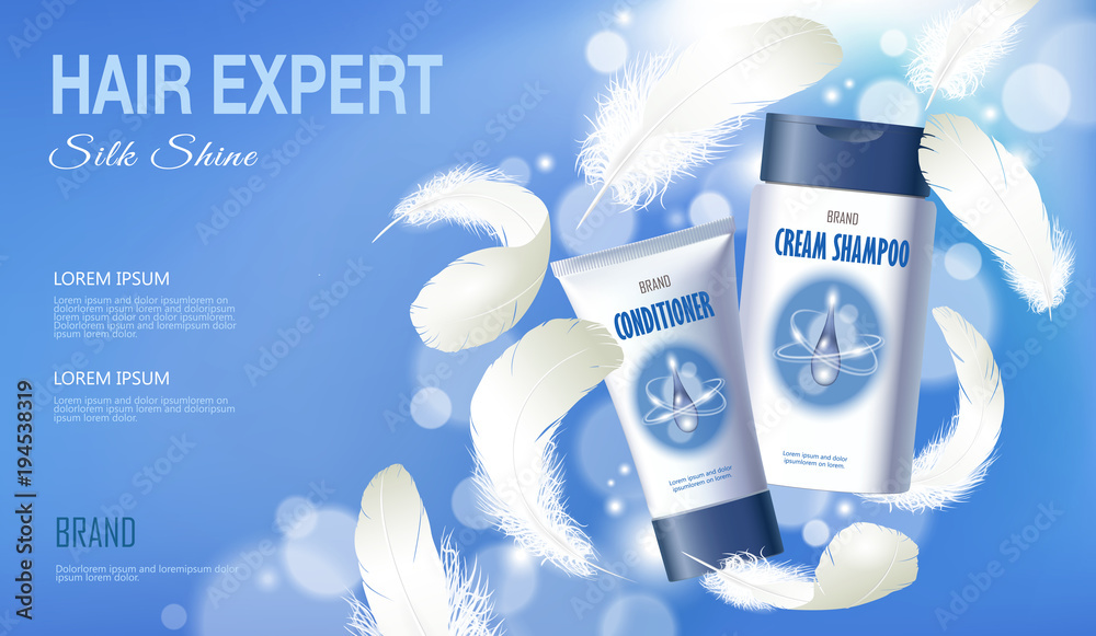 Realistic hair shampoo conditioner. Tube container cosmetic light ...