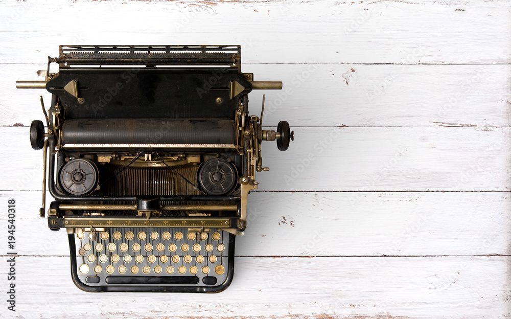 Vintage typewriter header. retro machine technology - top view and ...