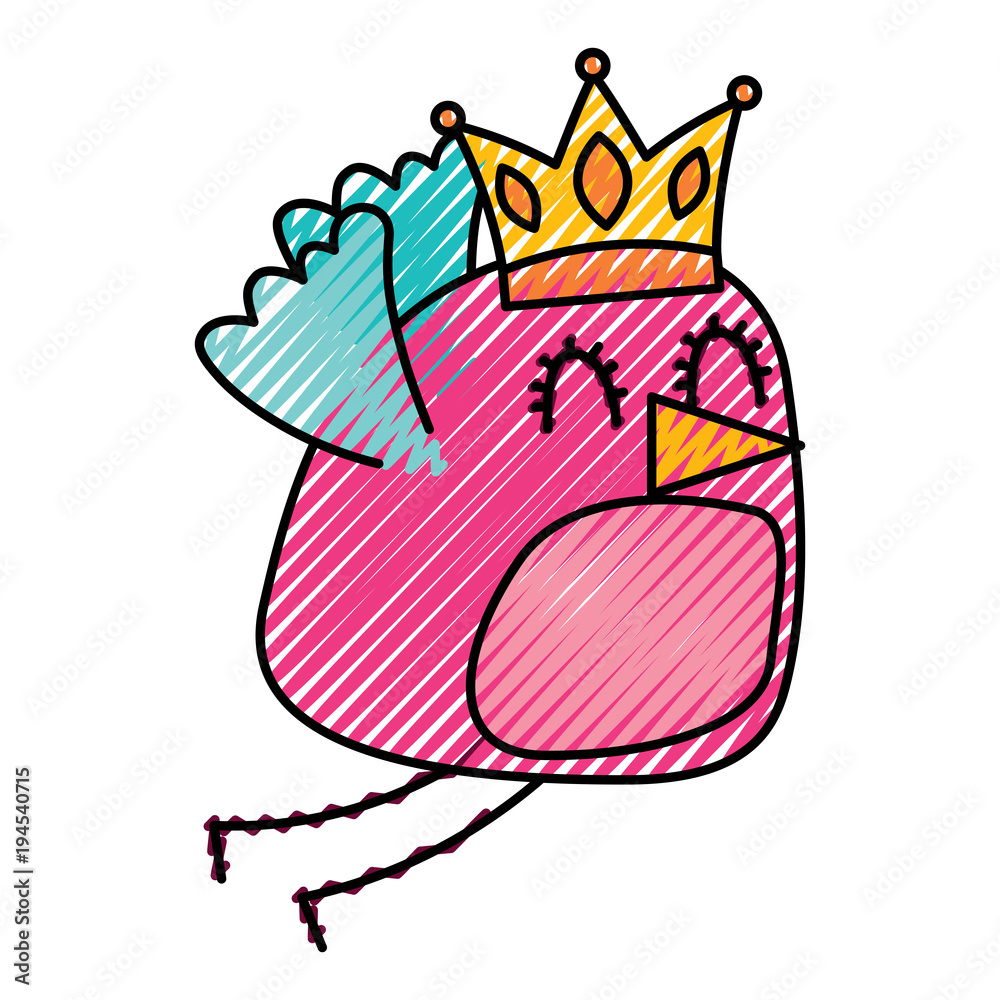 beauty bird with crown cartoon vector illustration drawing image Stock ...