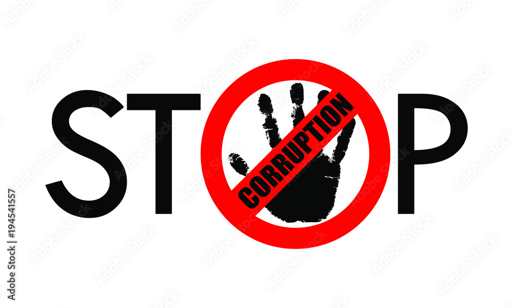 Symbol or sign stop corruption. Red stamp with text "stop corruption ...