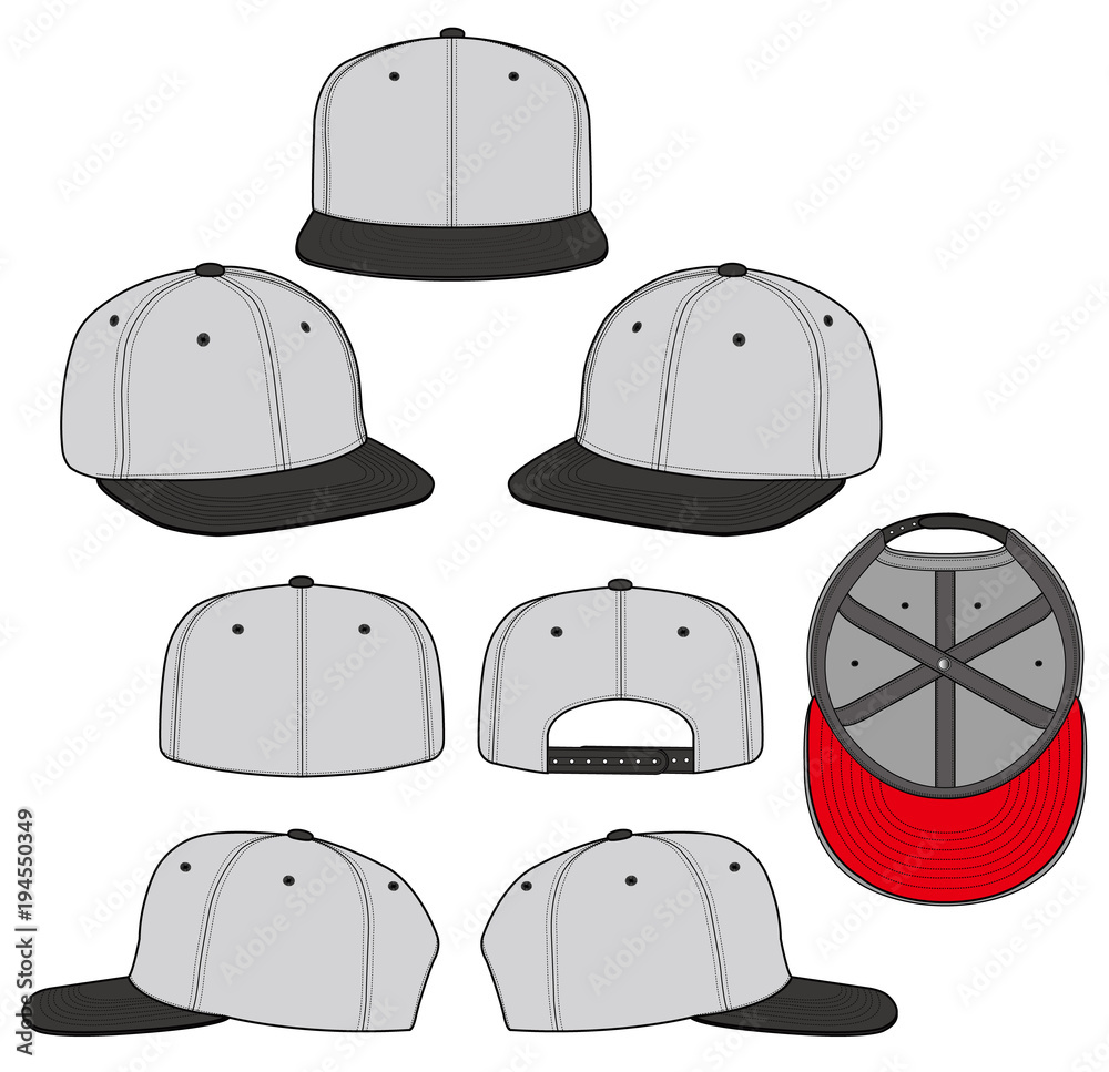SNAPBACK fashion flat technical drawing template Stock Vector | Adobe Stock