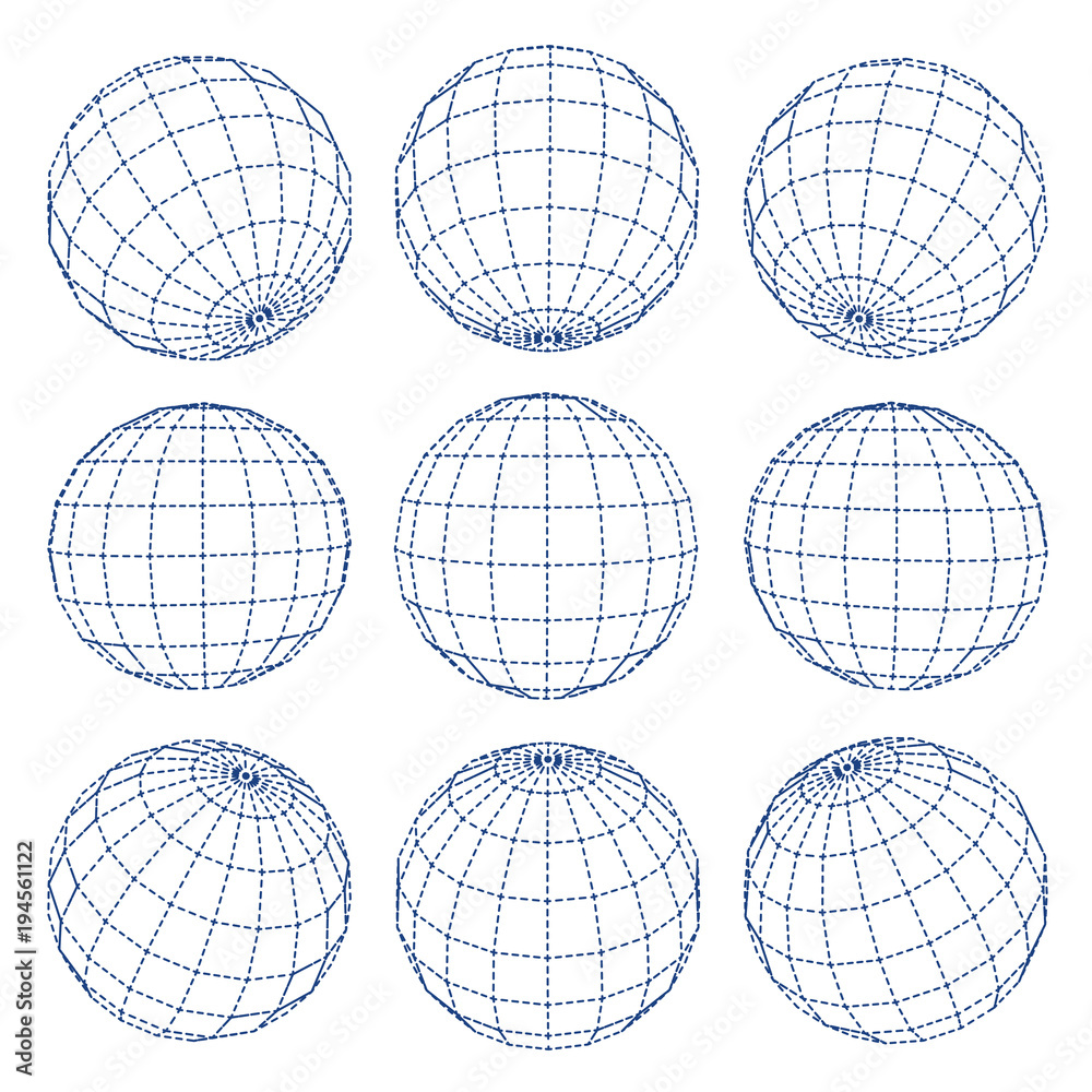 Poster Set of 3d spheres globe earth grid from different sides – Wall ...