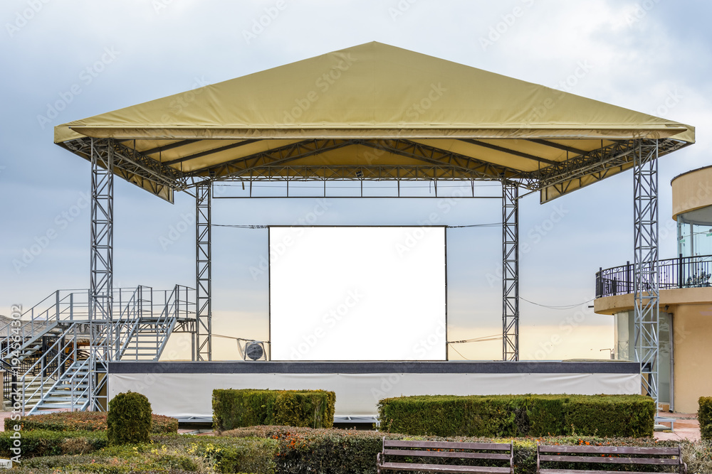 white clean billboard on a stage with copy space zone for logo, text or ...