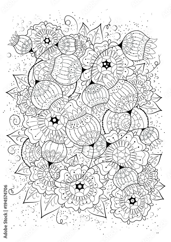 Hand drawn backdrop. Coloring book, page for adult and older children ...