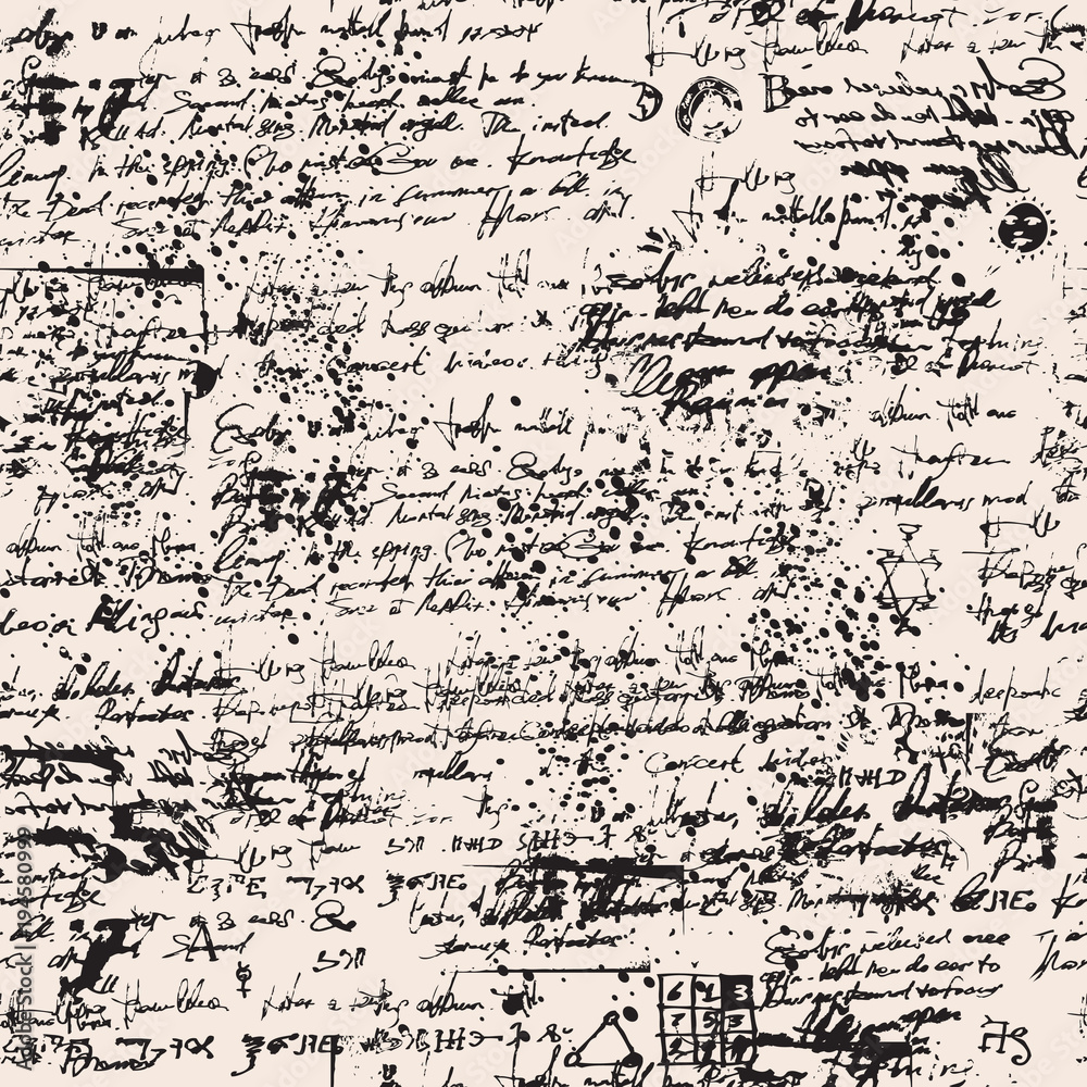 Vector texture, seamless background with handwritten text and scribbles ...