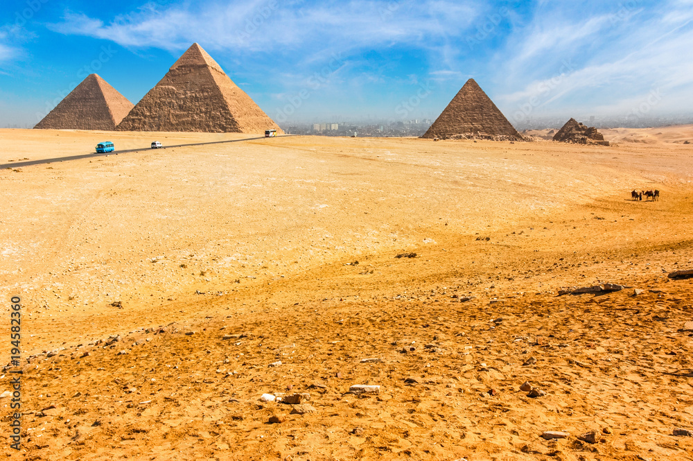 The Egyptian pyramids of Giza on the background of Cairo. Miracle of ...