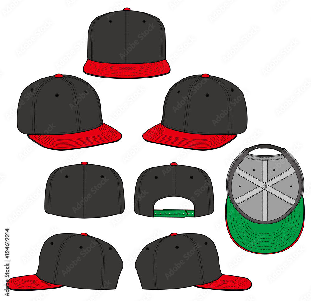 SNAPBACK fashion flat technical drawing template Stock Vector | Adobe Stock