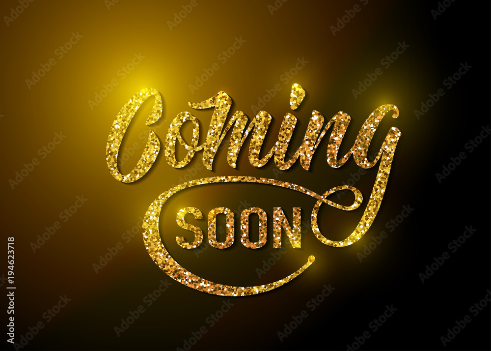 Coming soon sign isolated on white background with explosion burst rays ...