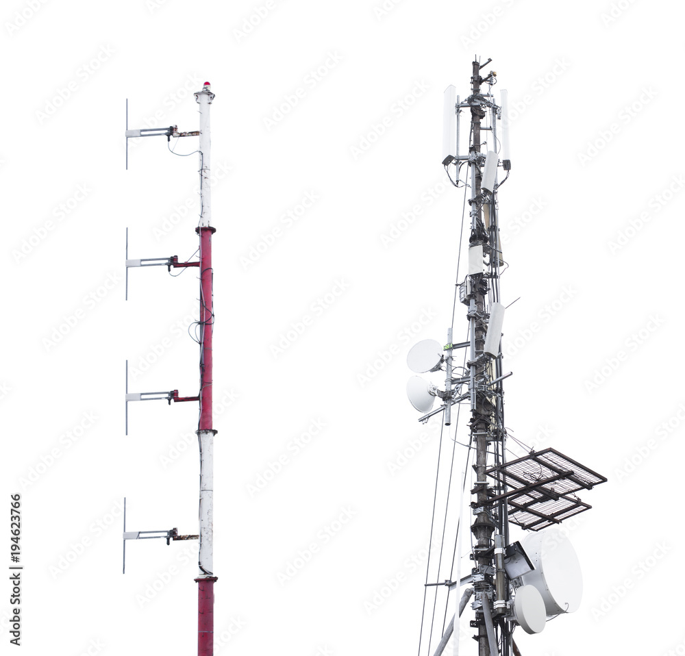antenna tower for signal reception isolated on white Stock Photo ...