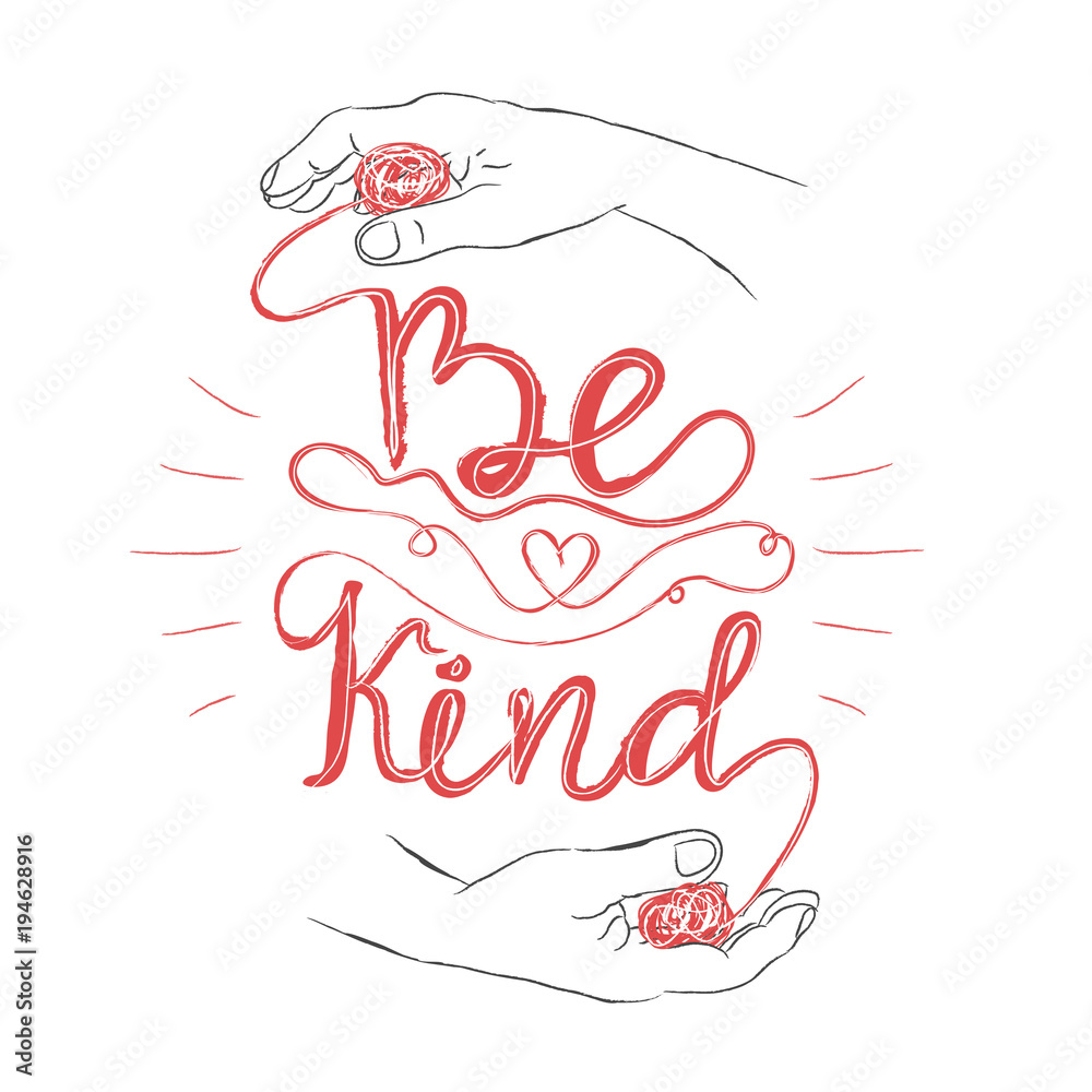 Vector illustration with two hand drawn hands and lettering quote ...