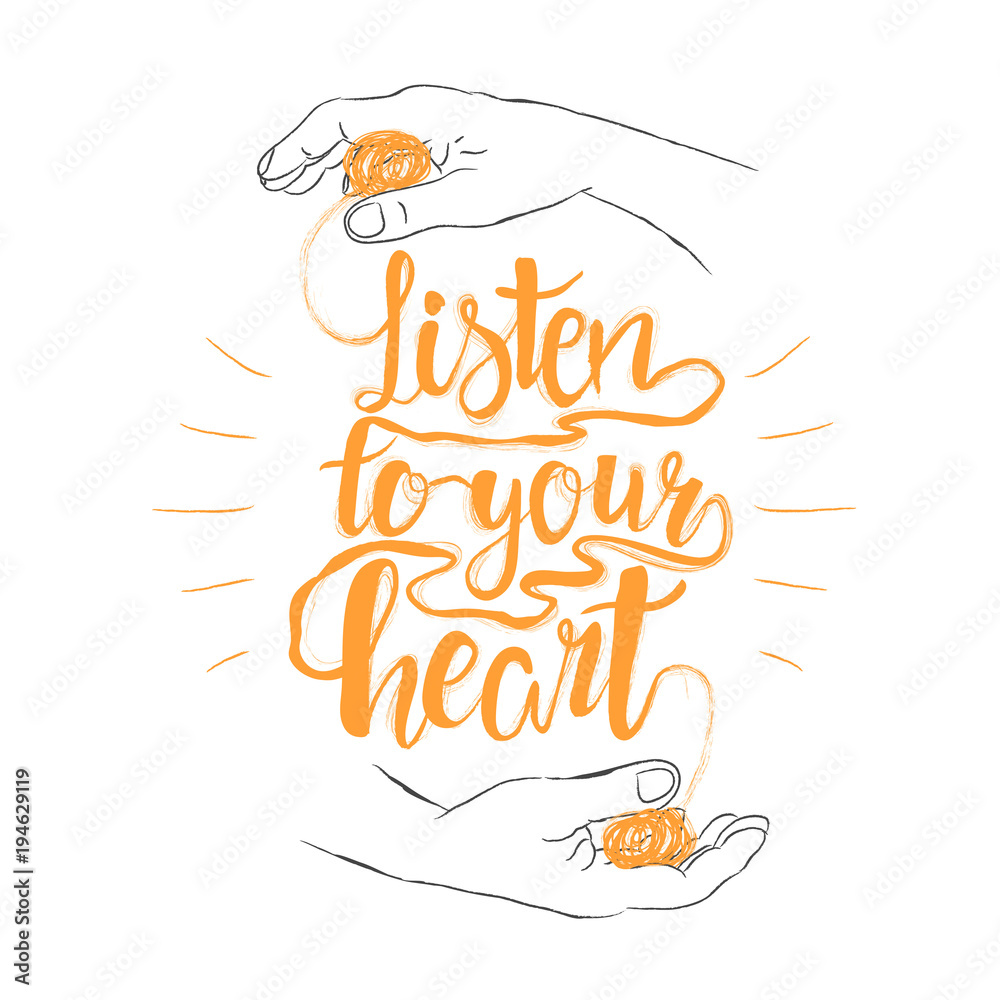 Vector illustration with two hand drawn hands and lettering quote ...