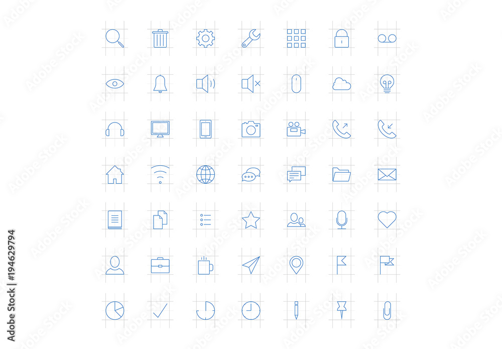 49 Line Art Icons Set with Blueprint Elements Stock Template | Adobe Stock