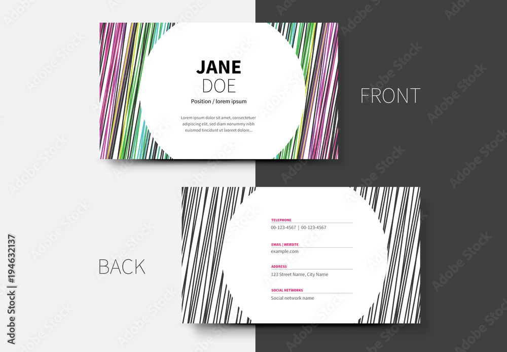 Business Card Layout with Multicolored Diagonal Line Element 1 Stock ...