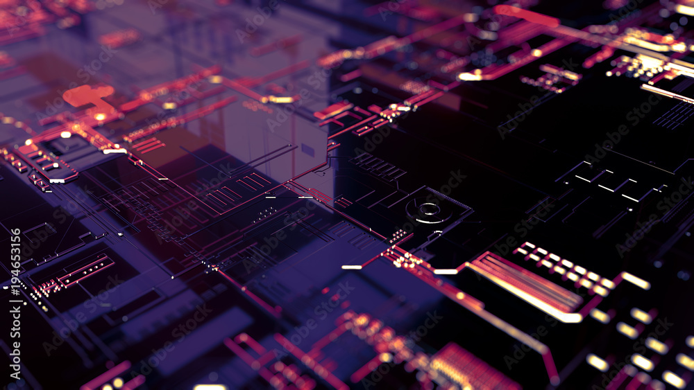 3d Rendering Digital Binary Data And Electronic Circuit Board Cyber Security Concept Abstract