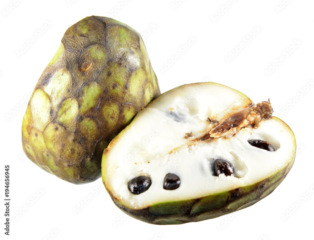 Ripe cherimoya fruit isolated on white background Photos | Adobe Stock