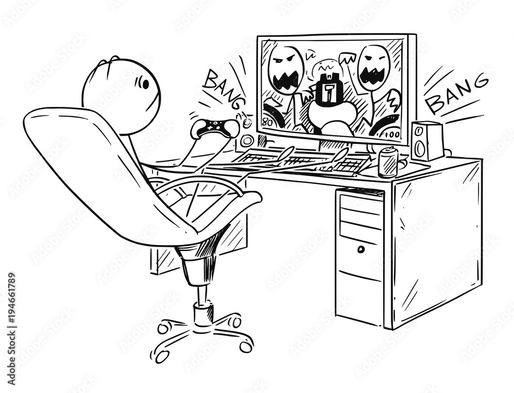 Cartoon stick man drawing conceptual illustration of man or boy playing ...