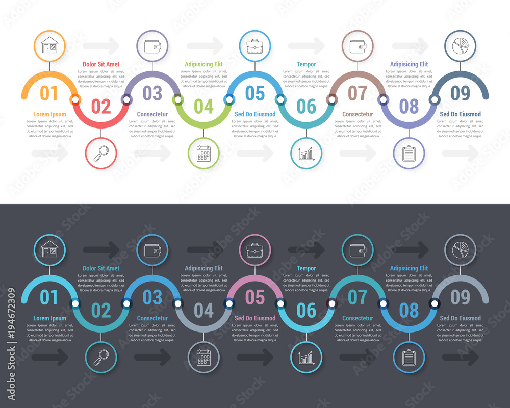 9 Steps Infographics Stock Vector | Adobe Stock