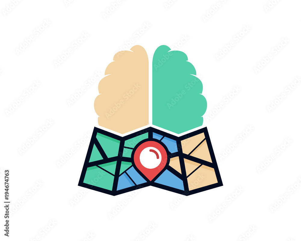 Map Brain Icon Logo Design Element Stock Vector | Adobe Stock